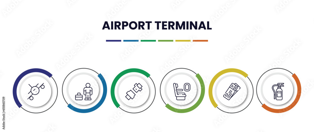 airport terminal outline icons. airport terminal icons with infographic ...
