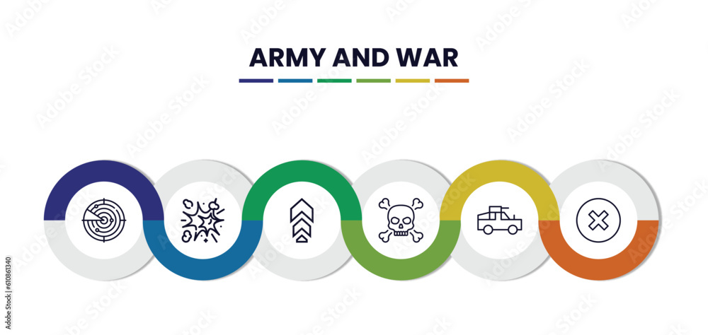 army and war outline icons. army and war icons with infographic ...