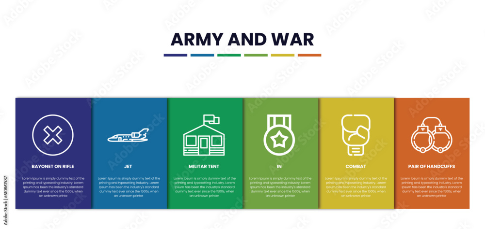 army and war outline icons. army and war icons with infographic ...