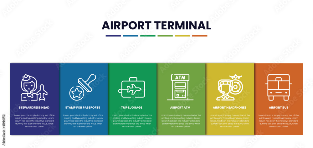 airport terminal outline icons. airport terminal icons with infographic ...