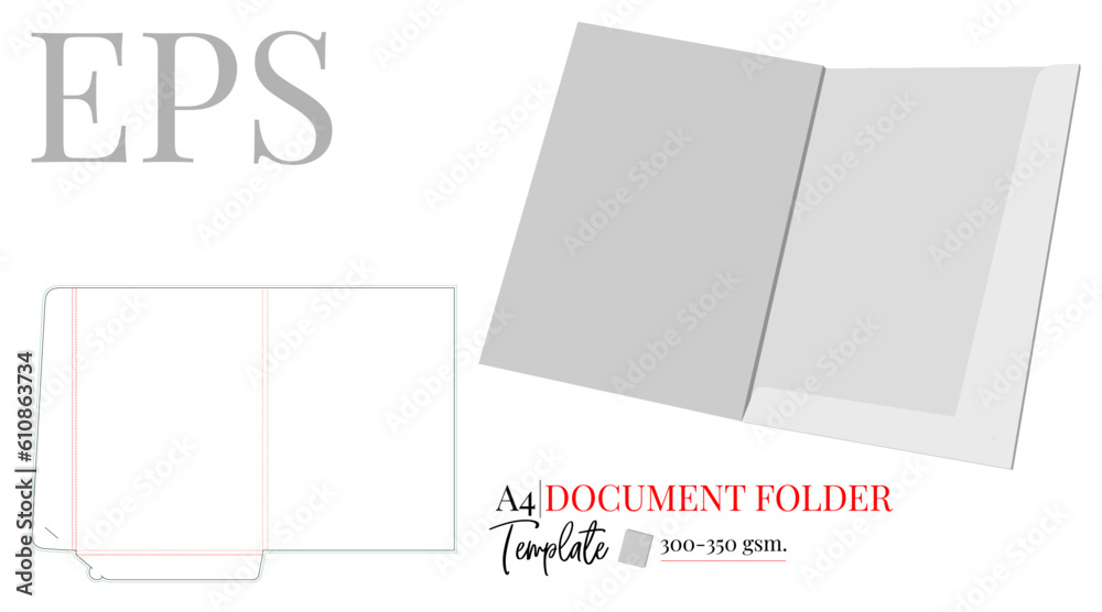 Document Folder Template A4. Vector with die cut, laser cut layers. White, clear, blank ...