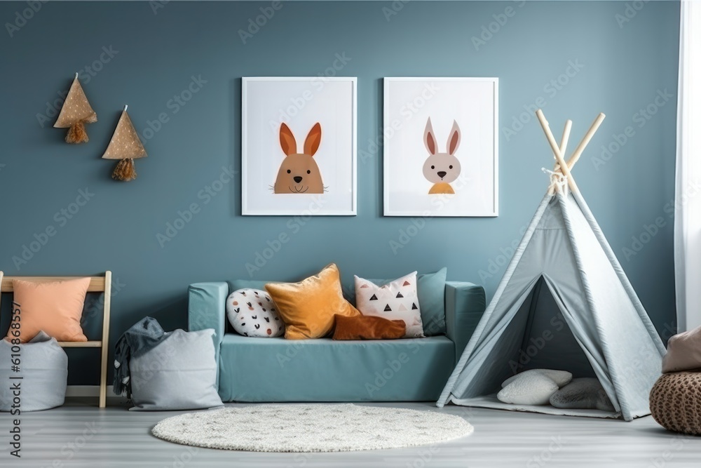 Kid Bedroom Contemporary Interior Design Background. Modern Poster ...
