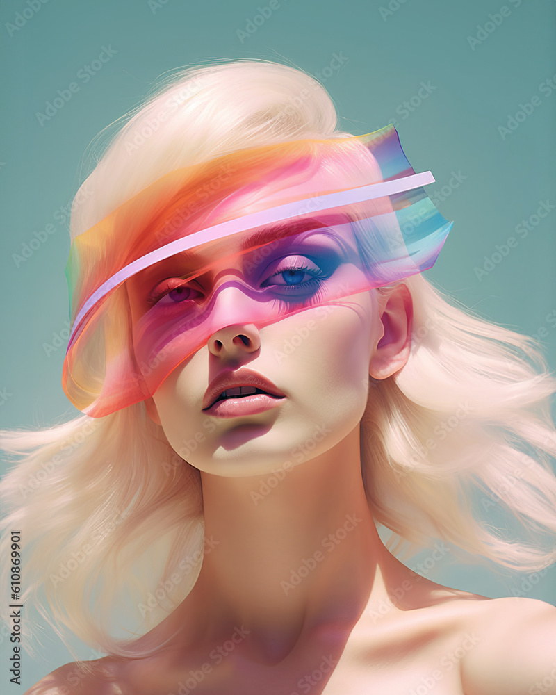 Beautiful blonde woman female girl model with futuristic hat posing on ...