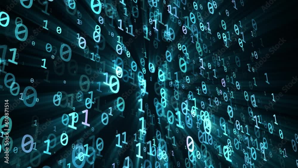 Cloud technology conception, chaotically slow moving zero and one real ...