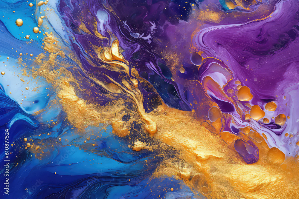 Blue and purple marble and gold abstract background texture. Indigo ...