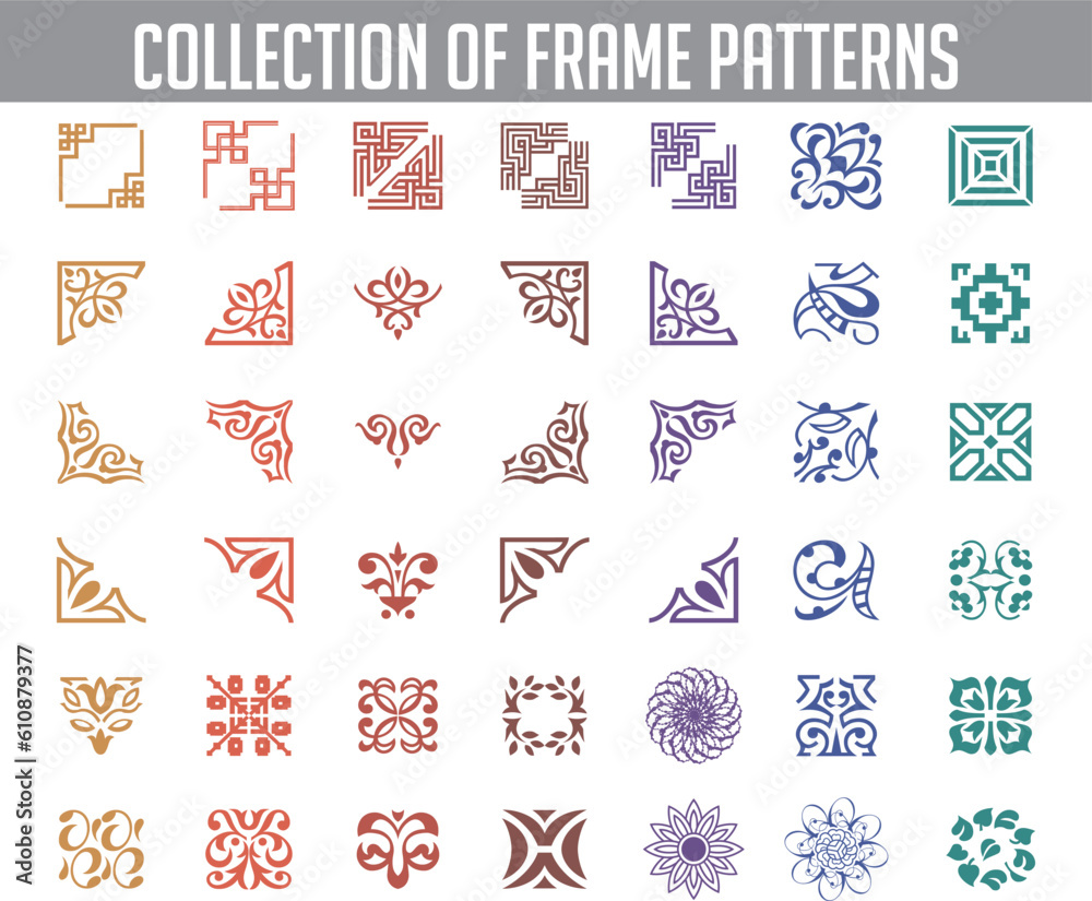 collection of frame patterns oriental framing outline corner vector set ...