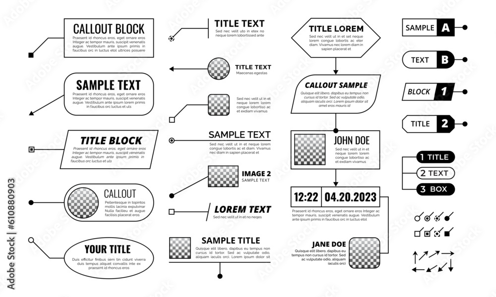 Vetor de Callout titles. Text box with line arrows, lower third graphic ...