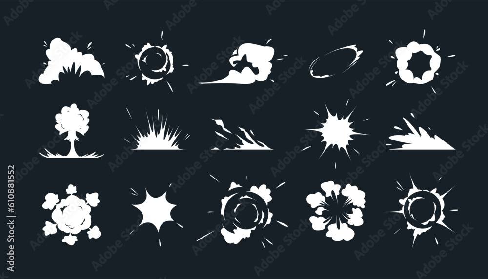 Comic energy explosion. Explosive speed smoke, cartoon cloudy explose ...