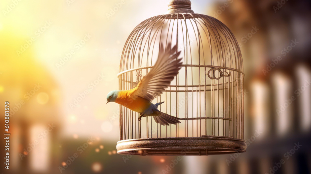 Bird cage empty, bird escape, freedom concept, Generative AI Stock ...