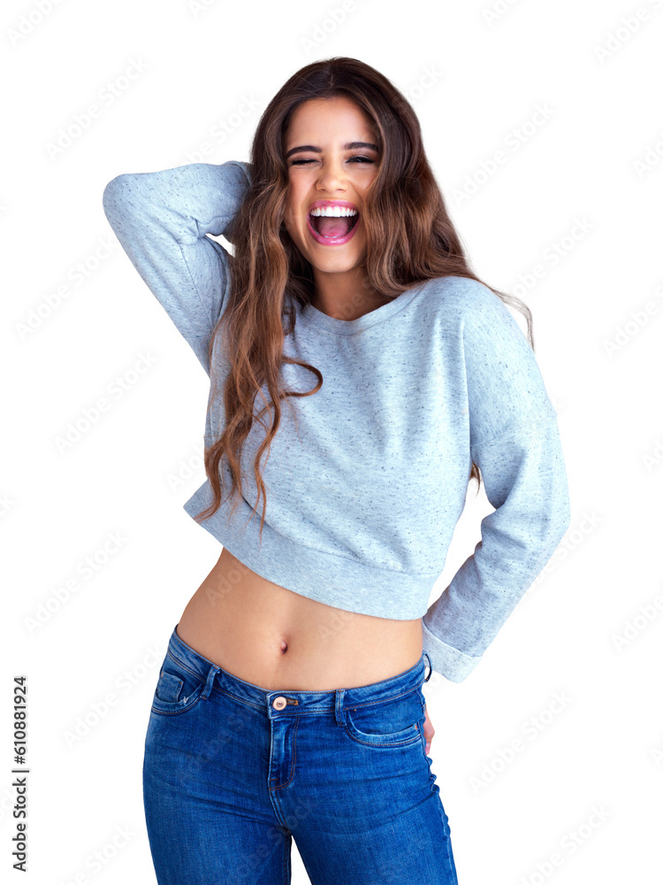 Portrait, funny and woman with beauty, happiness and confident girl ...