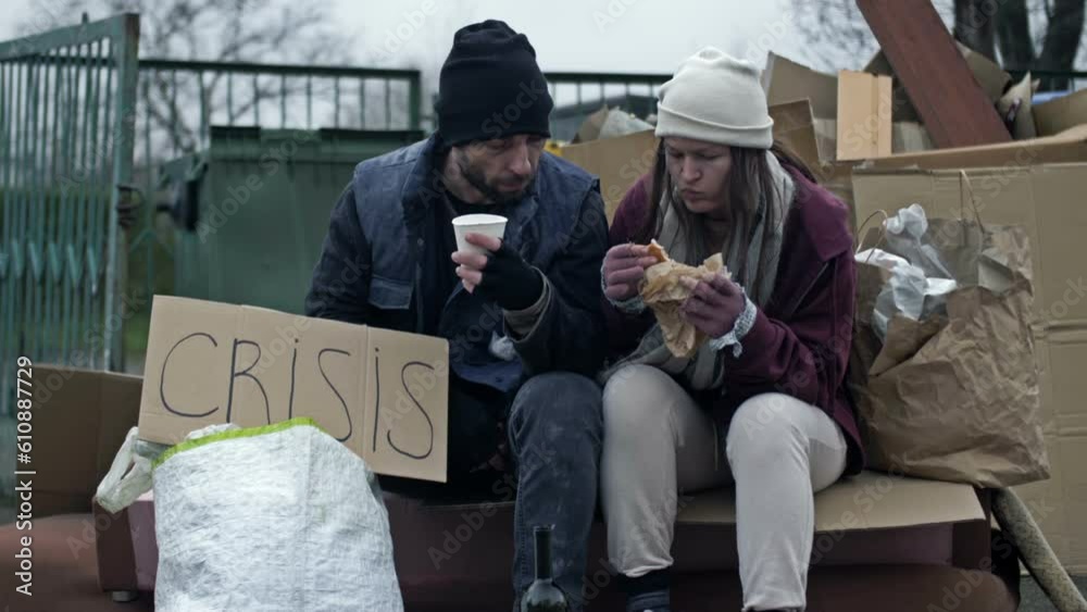 Vídeo do Stock: Two dirty and poorly dressed homeless people, a man and ...