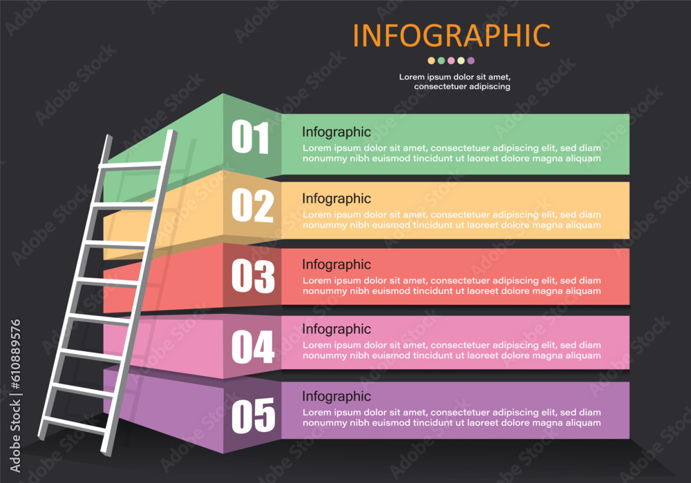 Vector infographic, 5 steps, 5 steps ascending timeline with ladders on ...