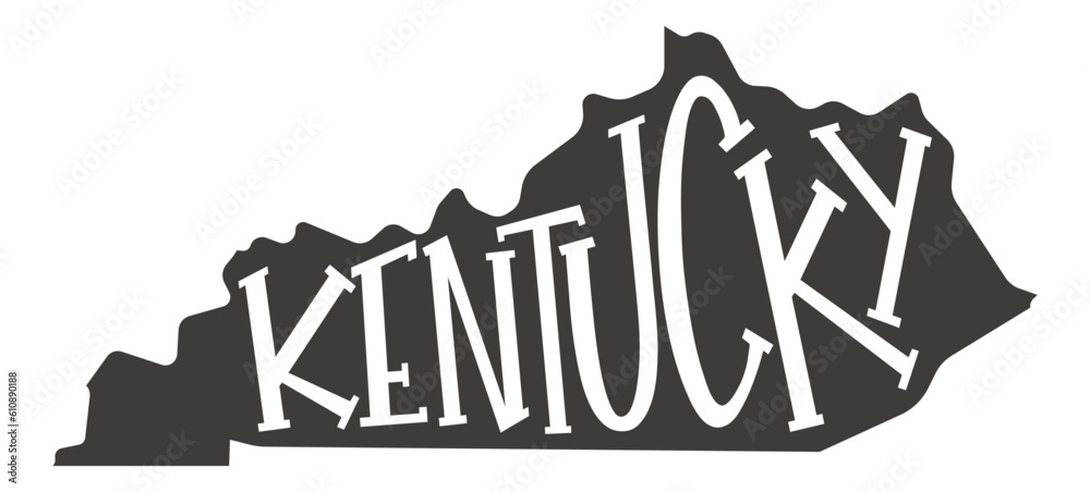 Kentucky. Silhouette state. Kentucky map with text script. Vector ...