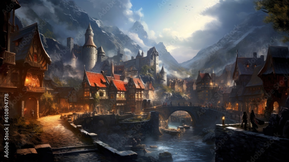 Fantasy Landscape Game Art Stock Illustration | Adobe Stock
