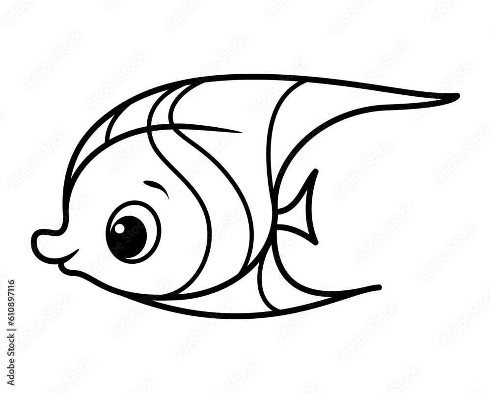 Fish easy coloring page for kids cartoon vector illustration Stock ...