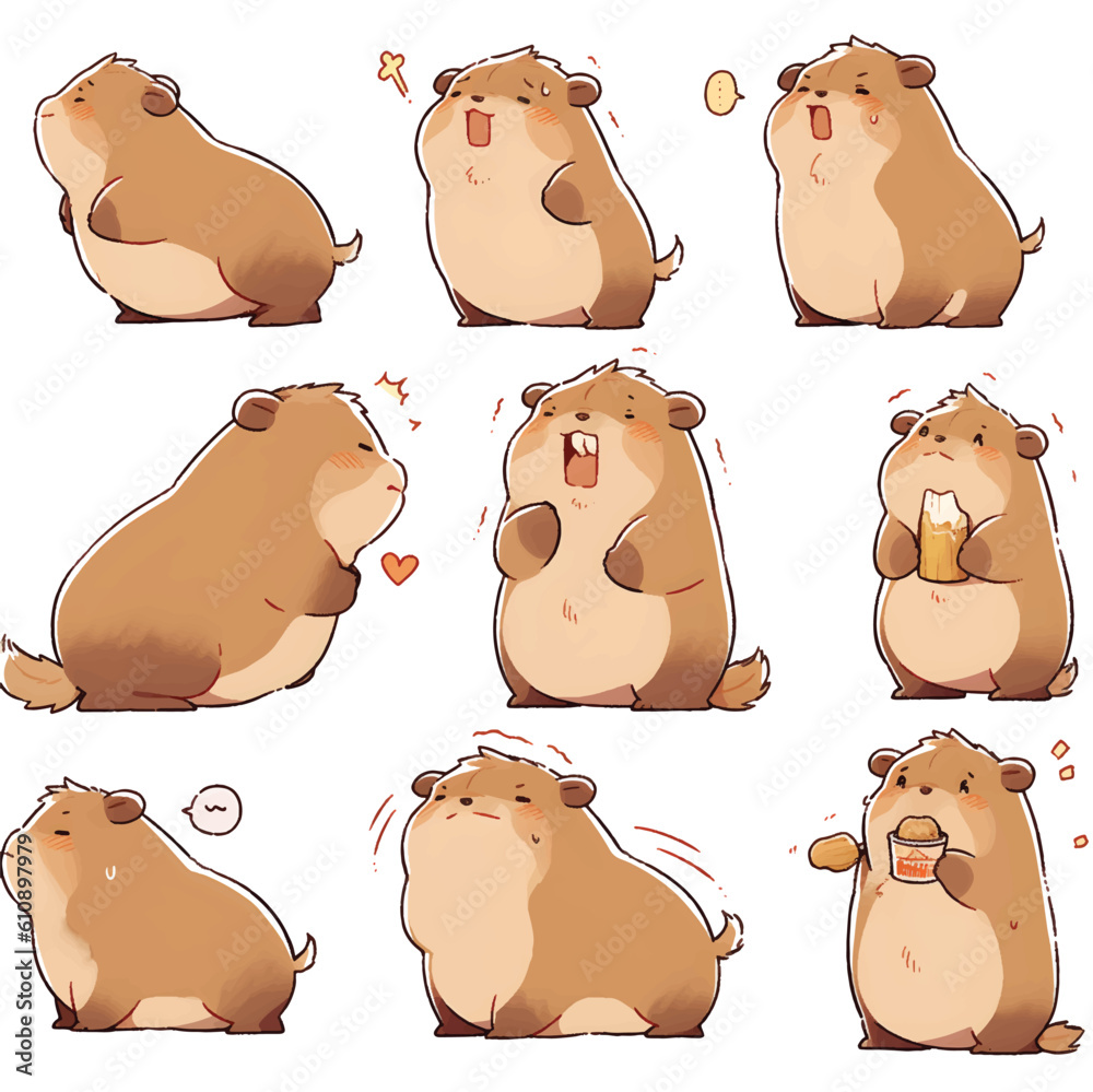 Cute chibi capybara funny sticker isolate vector generate with AI Stock ...