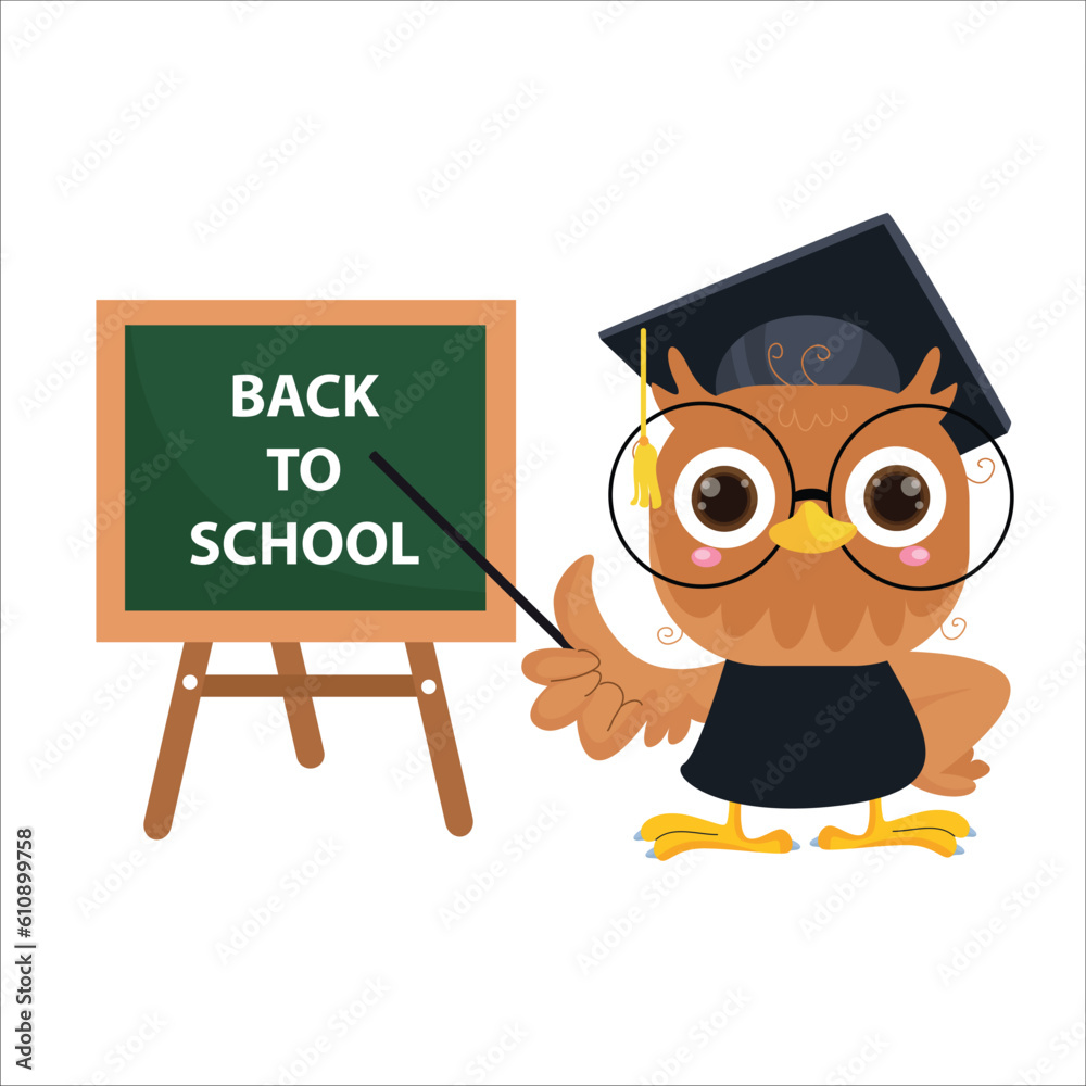 vector cartoon illustration of a cute owl teaching Stock Vector | Adobe ...