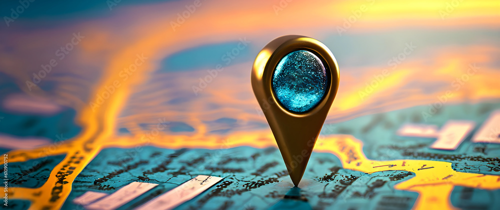 Pin icon sign marking location on the map with routes. Navigation, Find ...