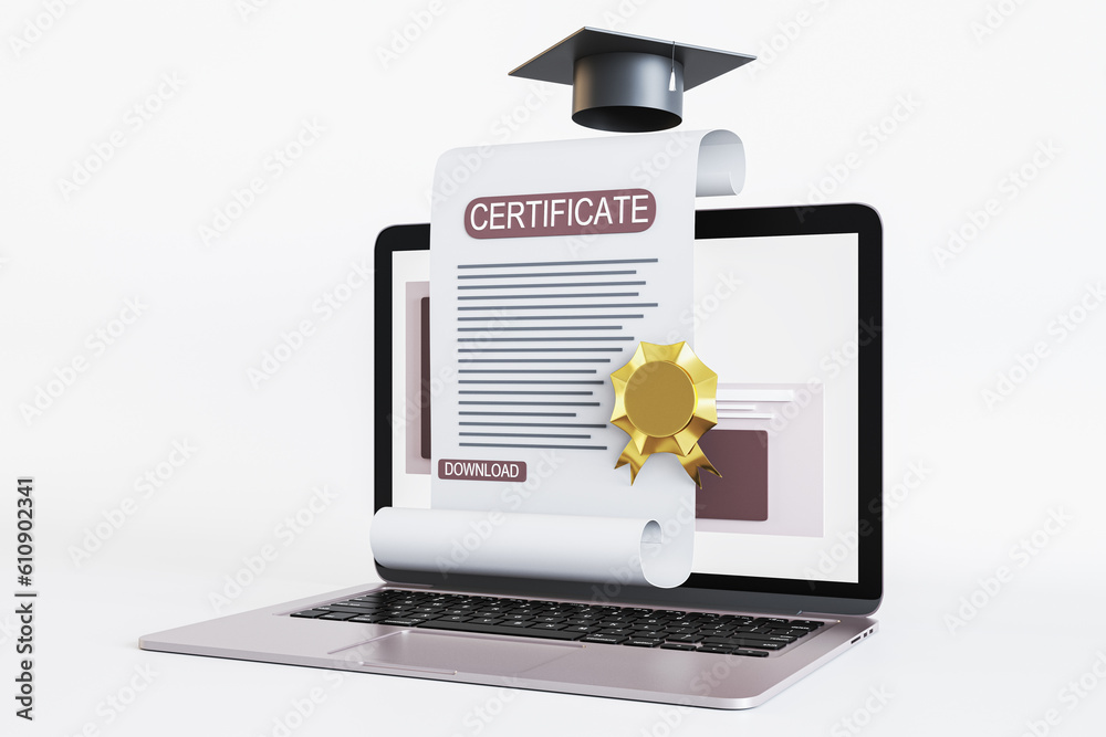 Obtaining a diploma and e-learning courses concept with perspective ...