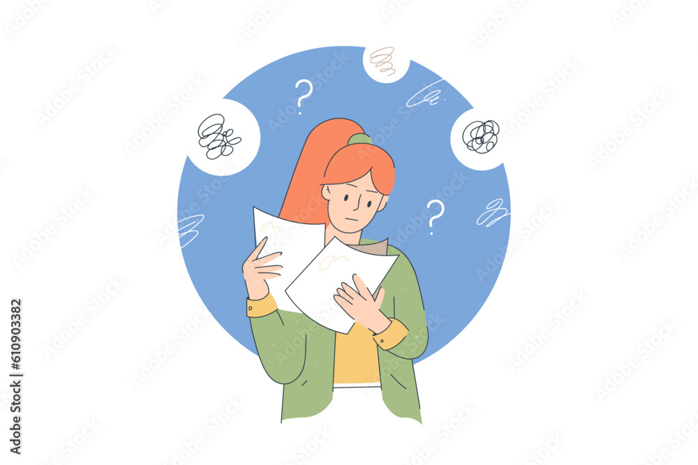 Confused office worker reading documents. Hand-drawn style Stock Vector ...