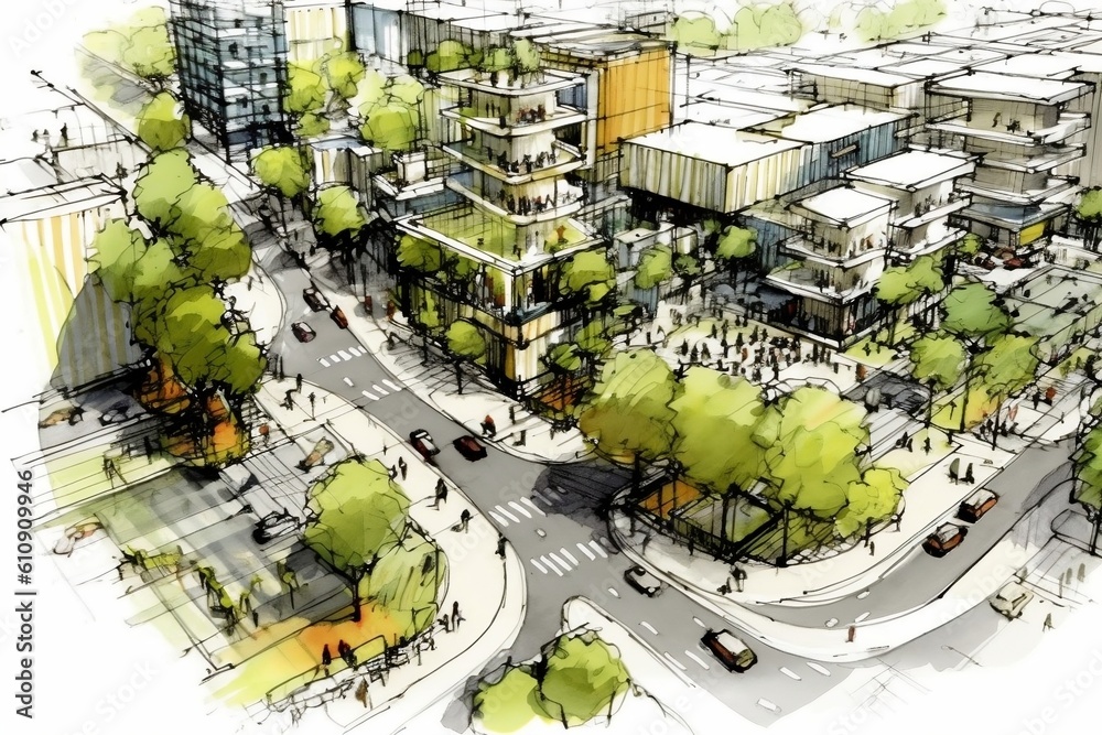 Urban Planning Sketch Sustainable Design Highlights. Generative AI ...
