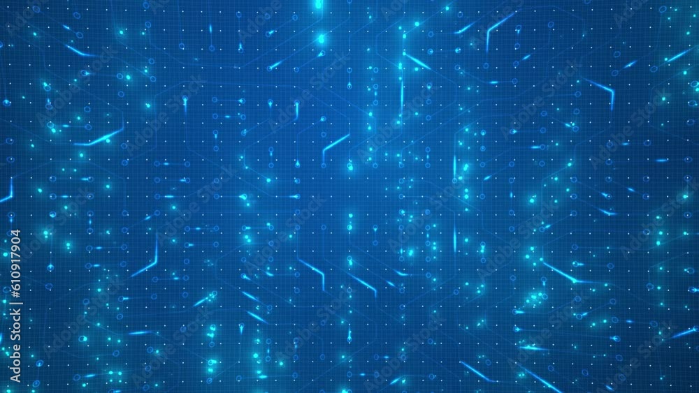 Blue circuit board background.Circuit Board with moving electrons Data Flow Loop Background ...