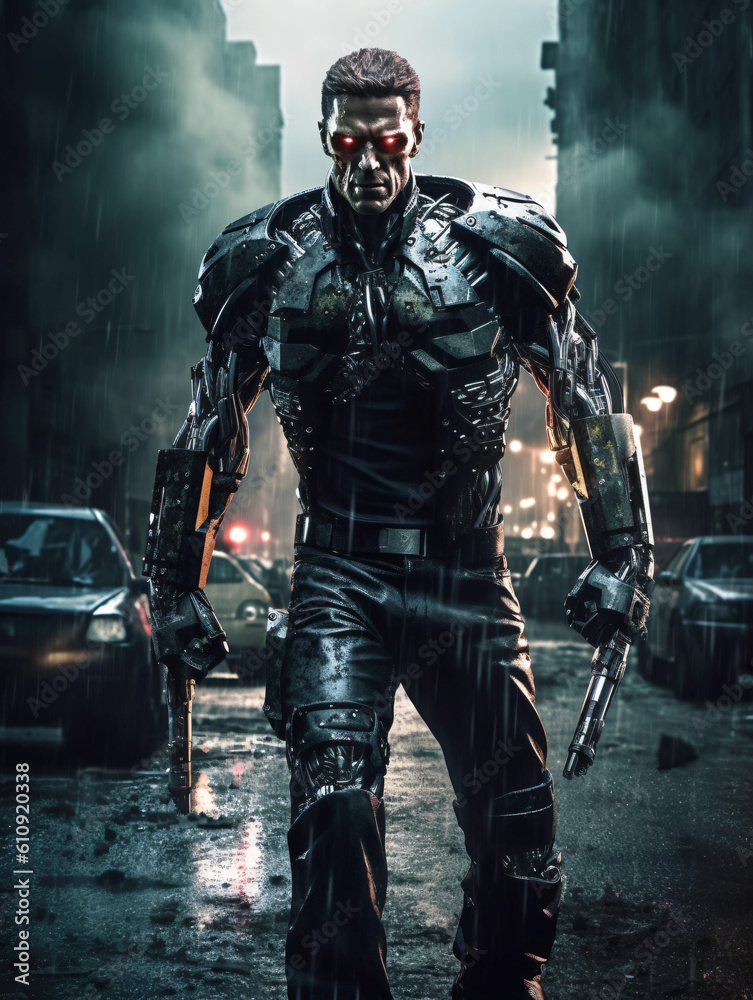 Gaming villain like terminator in a fight Stock Photo | Adobe Stock