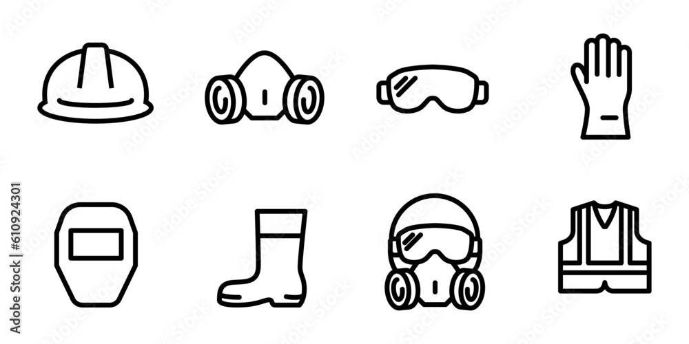 Protection and safety in the workplace, signs set. work area safety ...