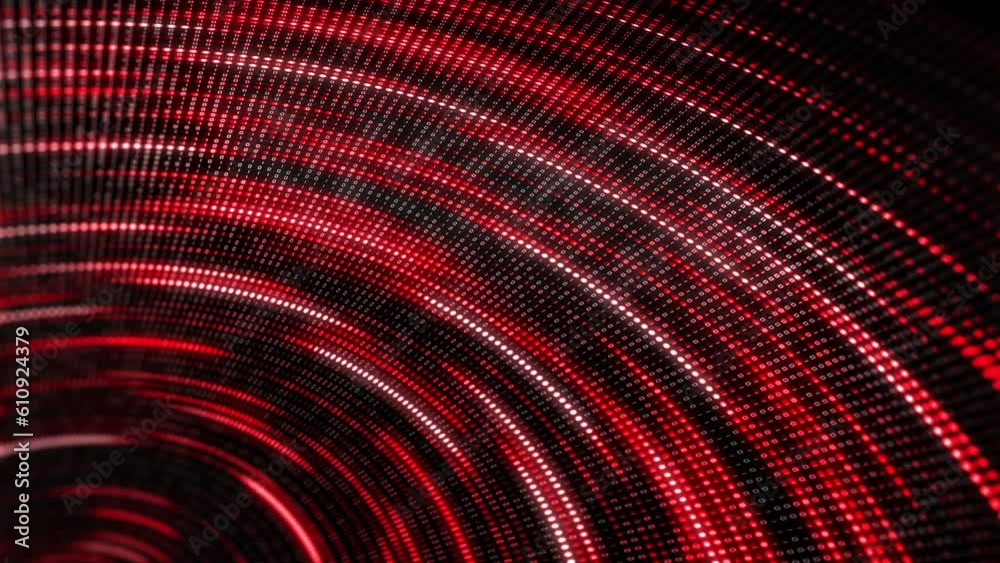 Digital vortex of pixels. Red abstract background with dots and binary ...