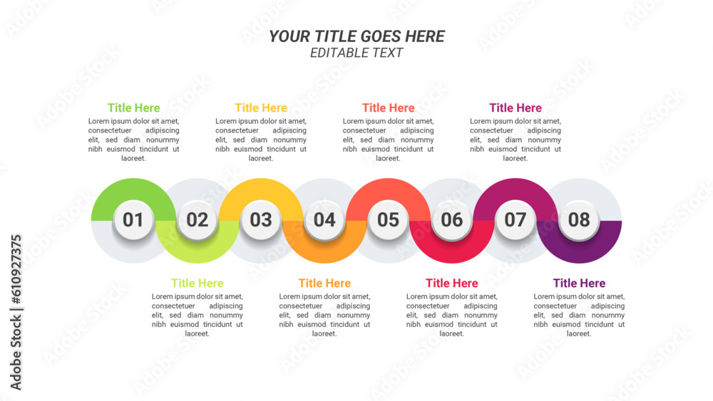 Editable Flowchart Infographics From 1 Up to 8 Steps on a 16:9 Ratio ...