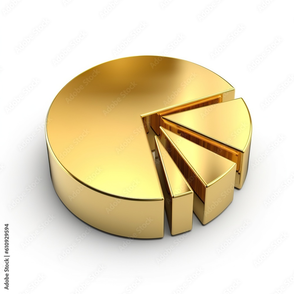 3D Gold Pie Chart Illustration, Pie chart of 3d gold bullion Stock ...