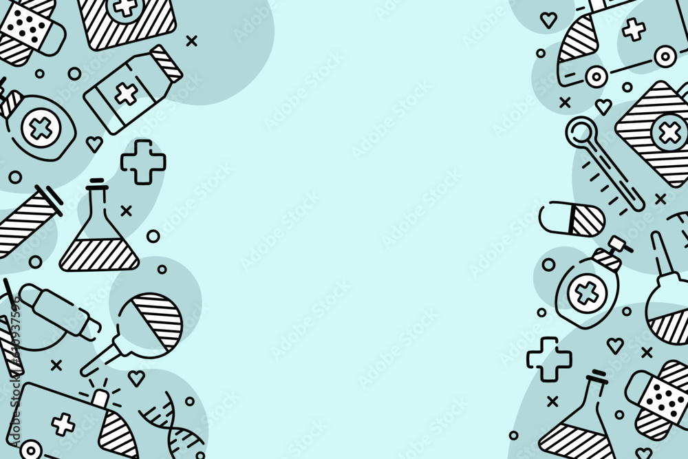 blue medical background with traditional symbols of medicine around the ...