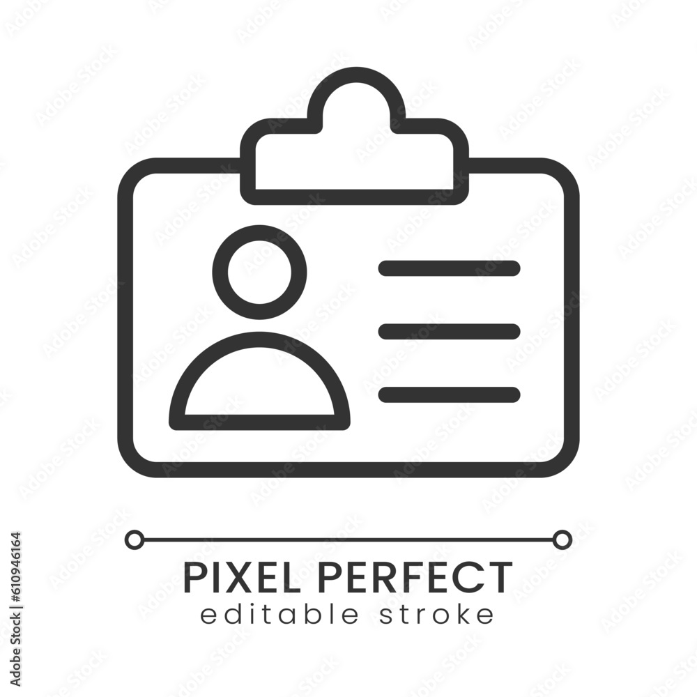 Employee badge pixel perfect linear icon. Worker identification ...