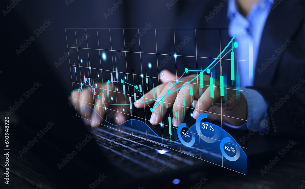 Stock exchange market investment concept. Business person following ...