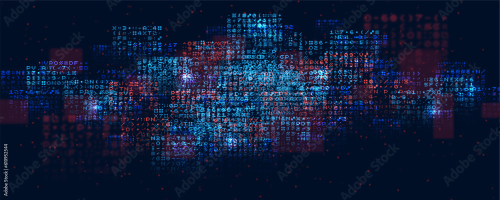 Cyber background constructed with different symbols. Digital futuristic ...