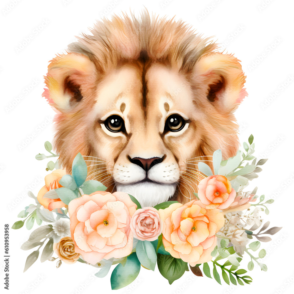 Cute lion watercolor clipart, isolated, transparent background, created ...