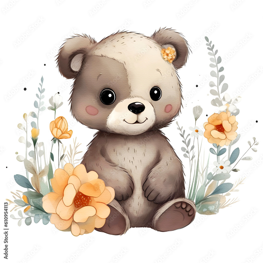 Cute bear watercolor clipart, isolated, transparent background, created ...