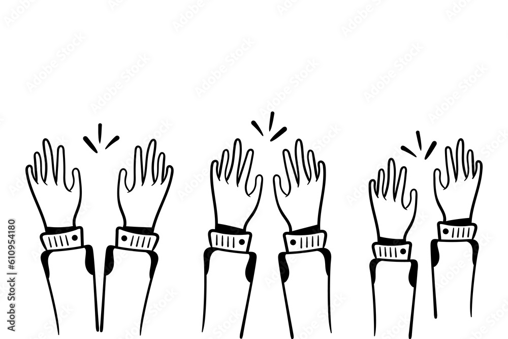 Hand drawn people giving applause appreciation. Line cartoon doodle ...