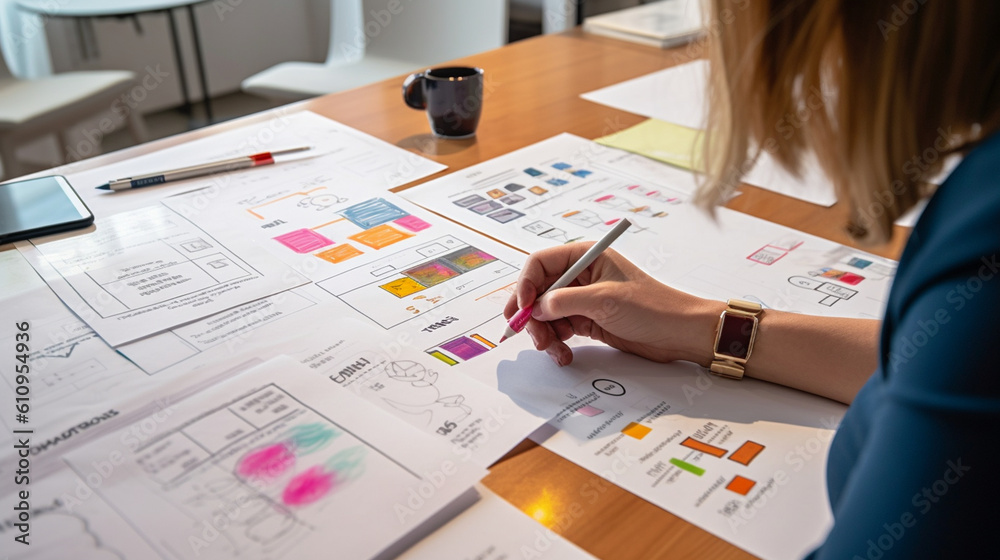 A UX designer sketching wireframes and creating user interface designs ...