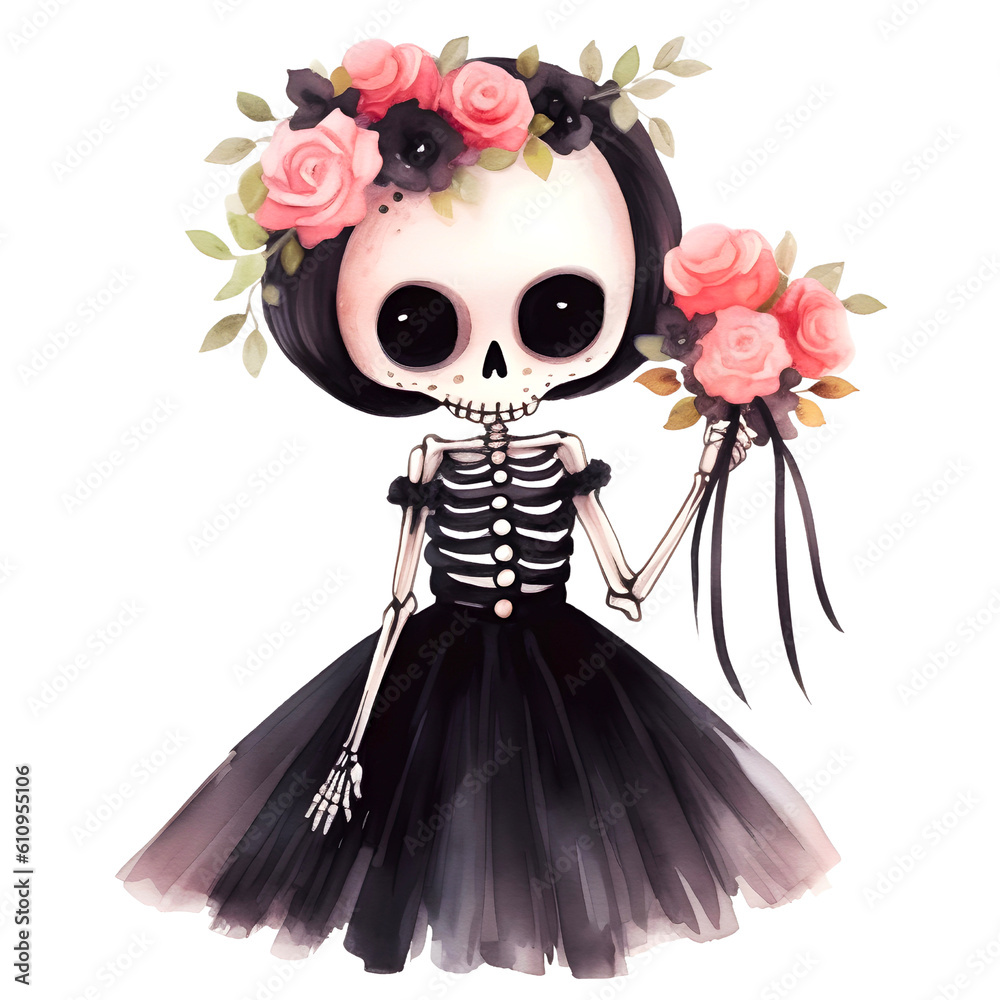 Halloween skeleton witch watercolor clipart, isolated, transparent ...
