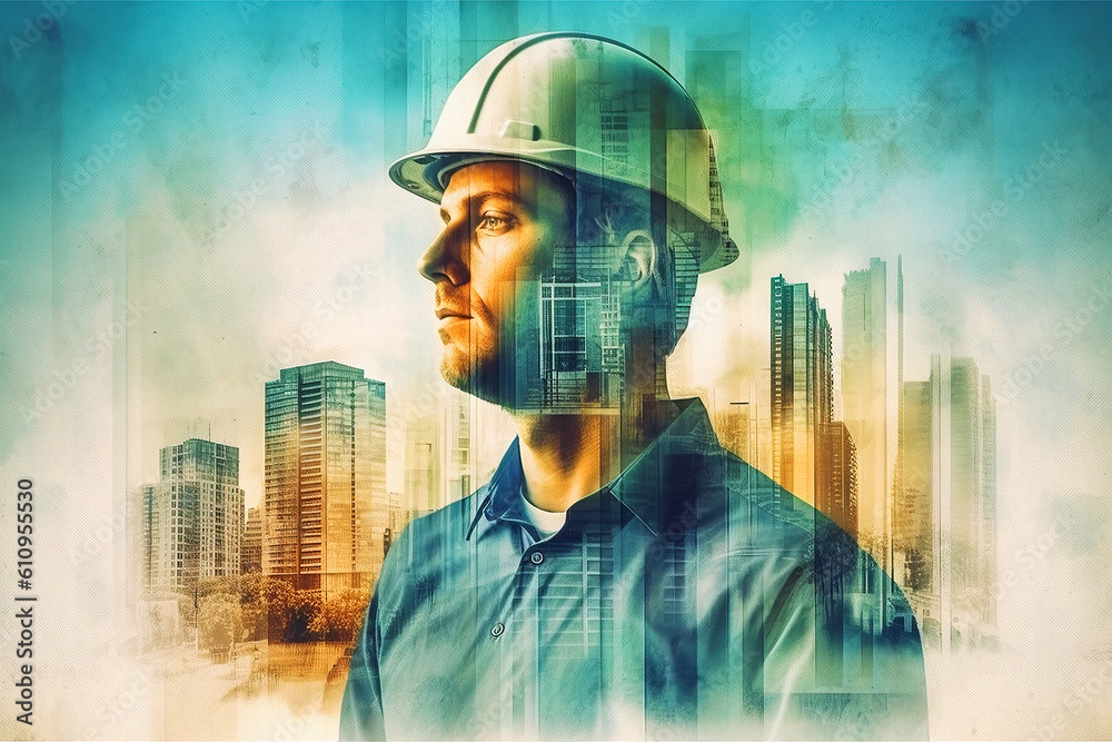 Civil engineer, architect or construction worker multi-exposure ...