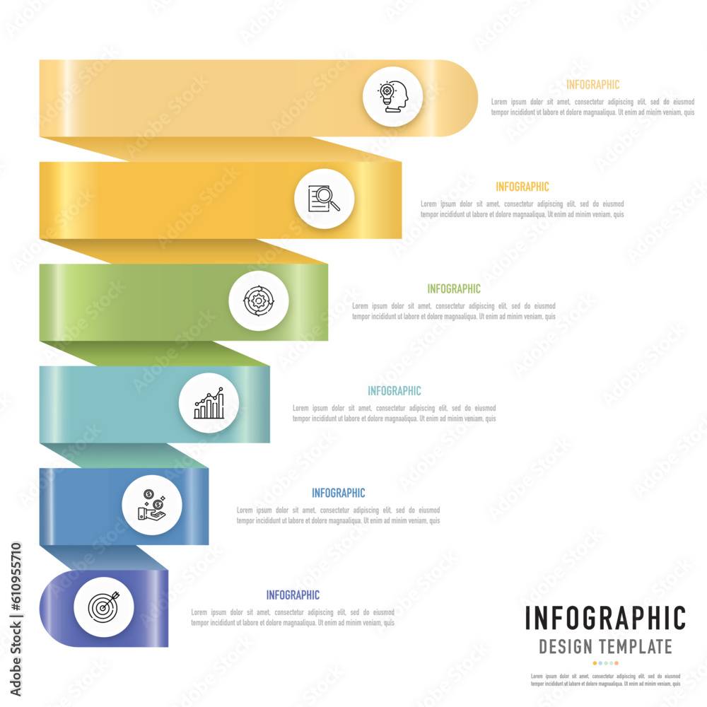 Ribbon spiral paper origami infographic template or element with 6 step ...