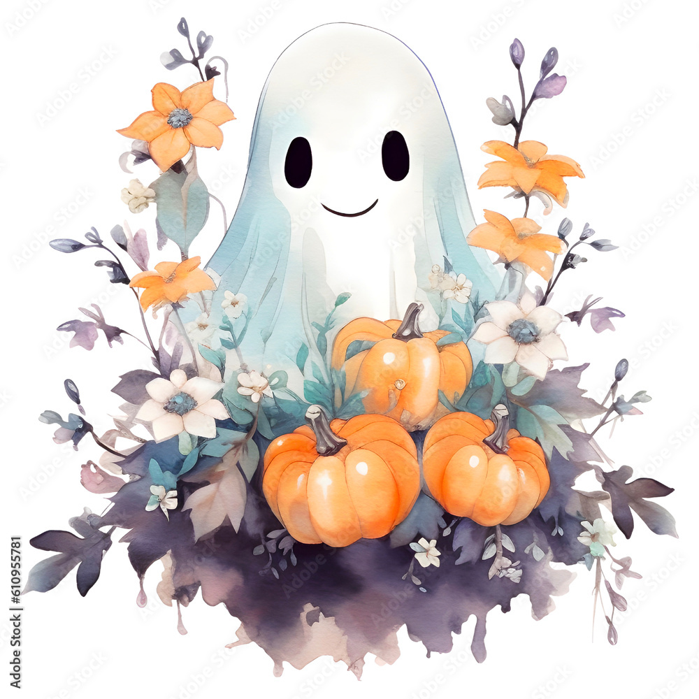 Halloween ghost watercolor clipart, isolated, transparent background ...