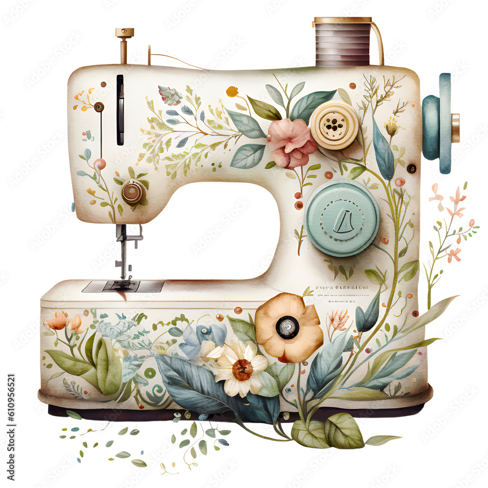 Sewing machine watercolor clipart, isolated, transparent background ...