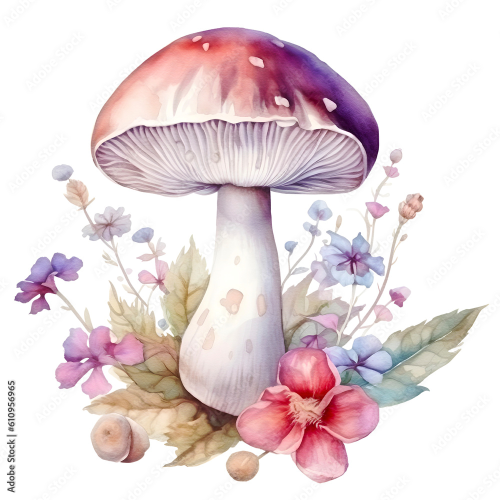 Mushroom watercolor clipart, isolated, transparent background, created ...