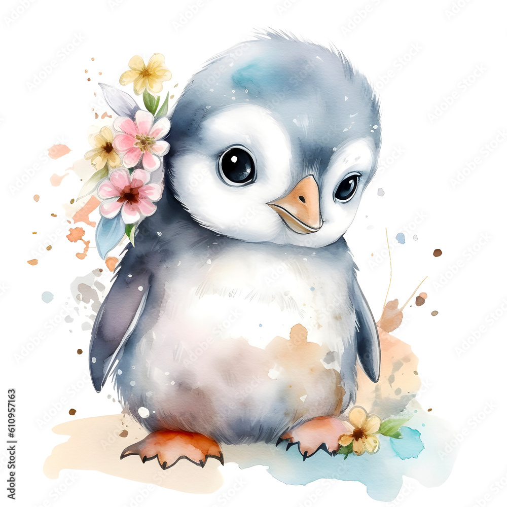 Cute baby penguin watercolor clipart, isolated, transparent background ...