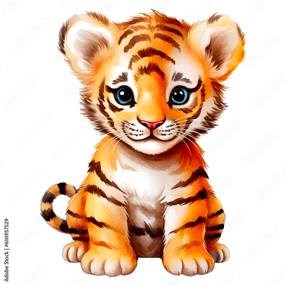 Cute baby tiger watercolor clipart, isolated, transparent background ...