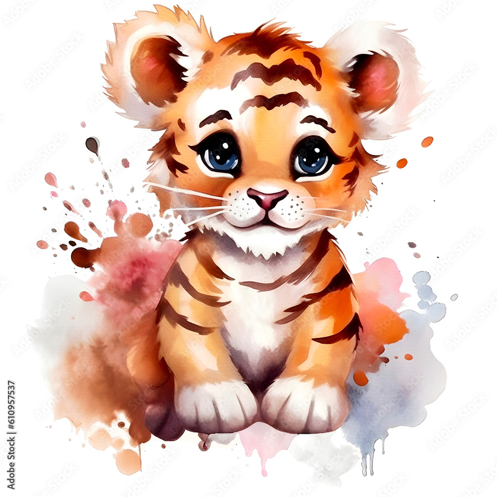 Cute baby tiger watercolor clipart, isolated, transparent background ...