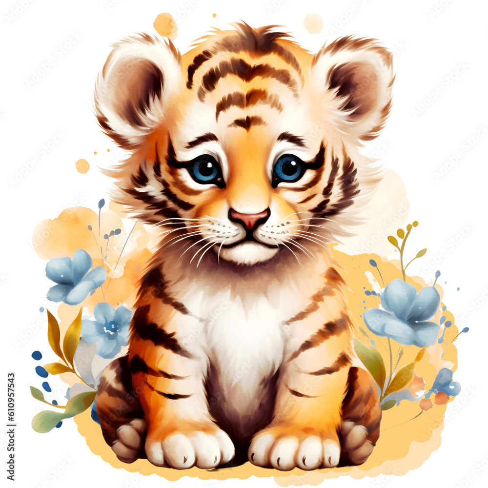 Cute baby tiger watercolor clipart, isolated, transparent background ...