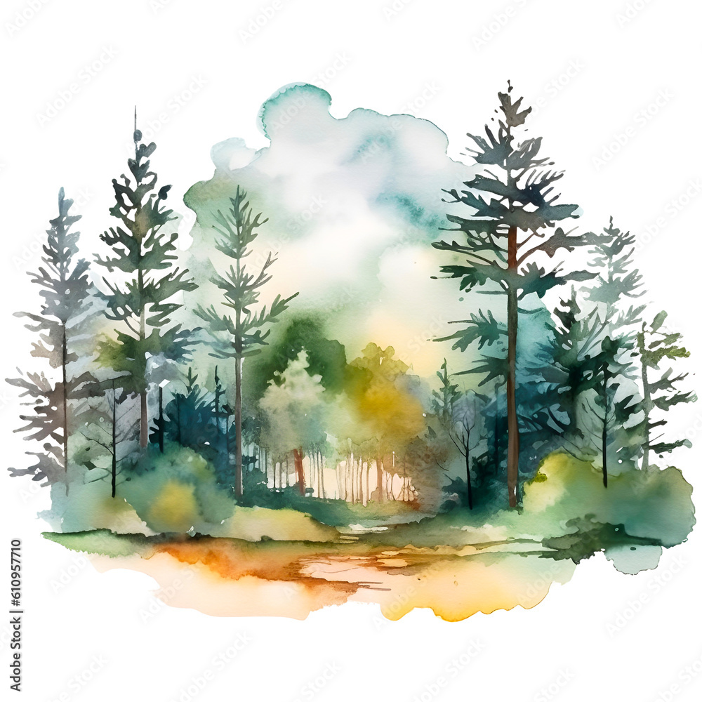Forest watercolor clipart, isolated, transparent background, created ...
